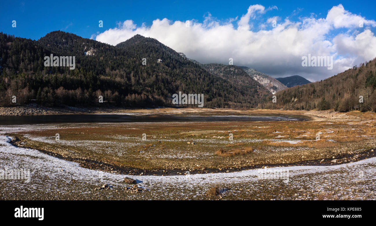 Winter landscape: Panorama of the Kruth-Wildenstein Lake in the Vosges ...
