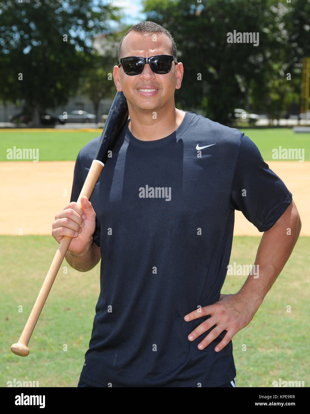 MIAMI, FL - JUNE 16: NY Yankees 3rd baseman Alex Rodriquez holds an ...