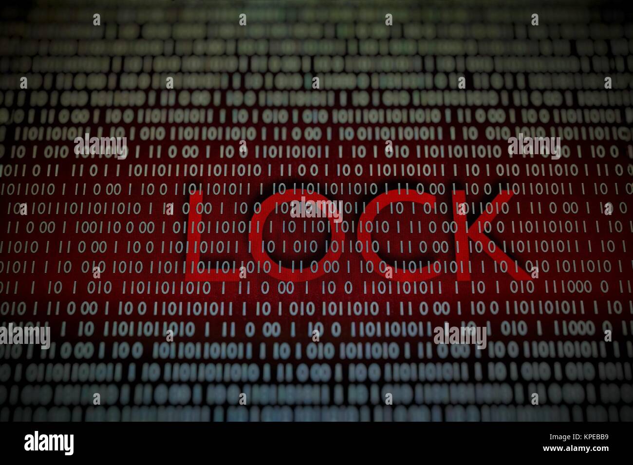 Red Binary Code On Computer Screen. Red Binary Code Background For 