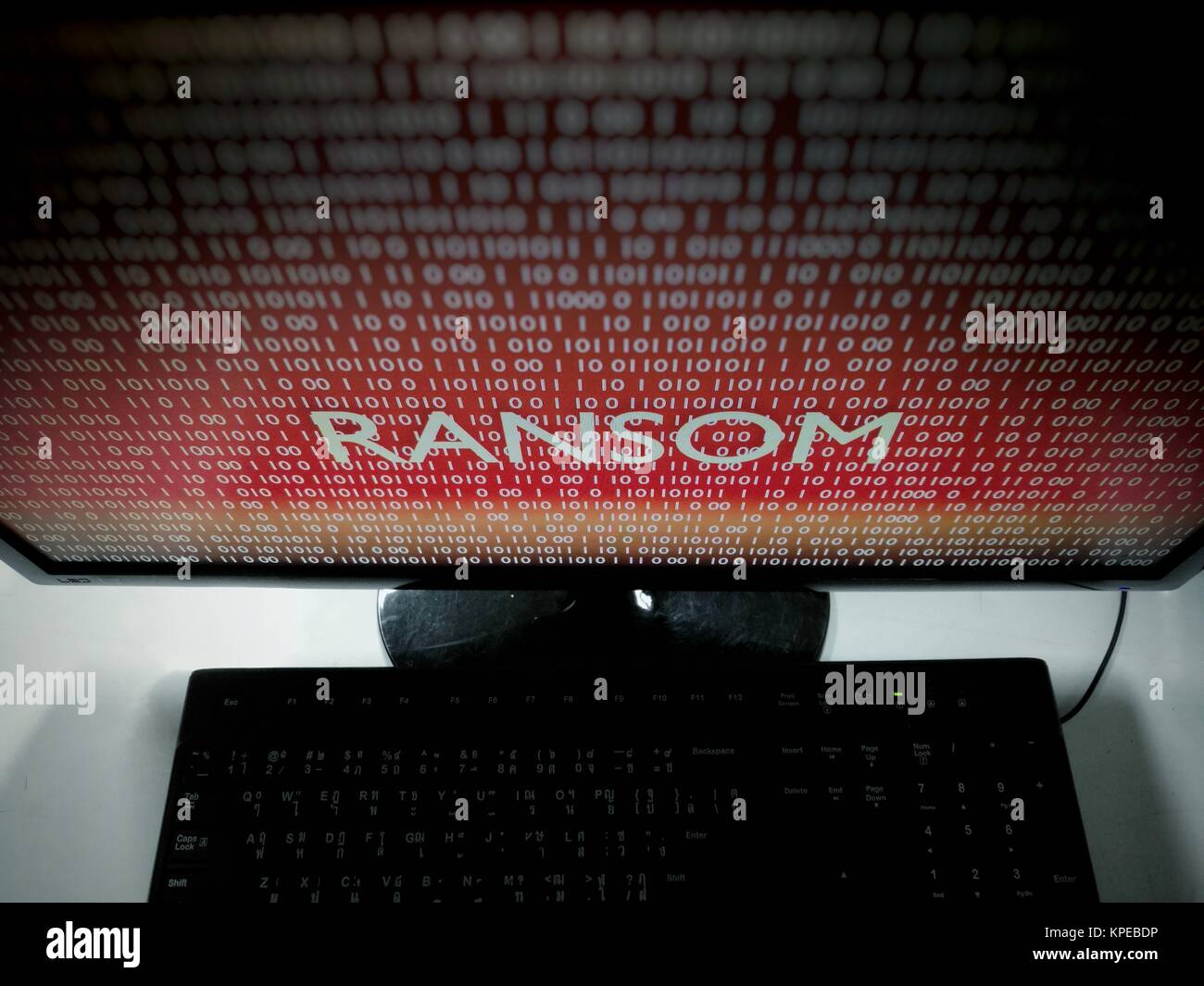 Red Binary Code On Computer Screen Red Binary Code Background For Problem Internet Business