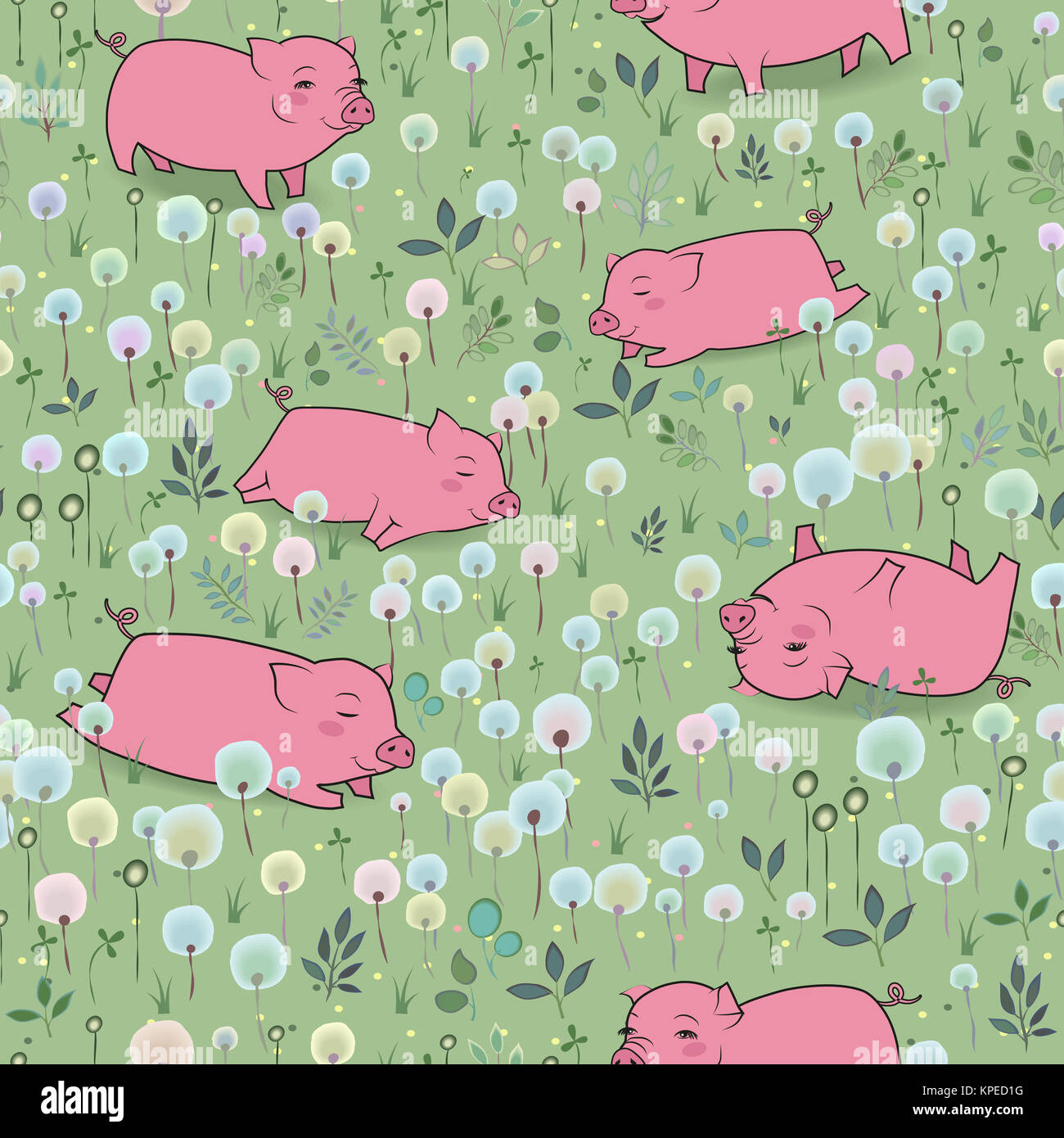 Happy Pigs on the blossoming field Stock Photo - Alamy