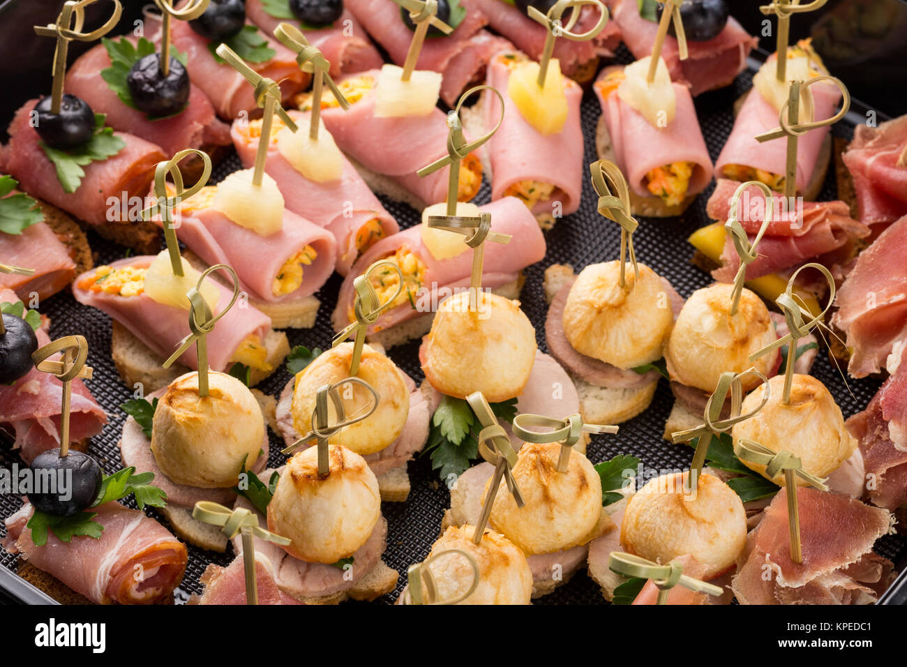 closeup set different canapes and snacks Stock Photo - Alamy