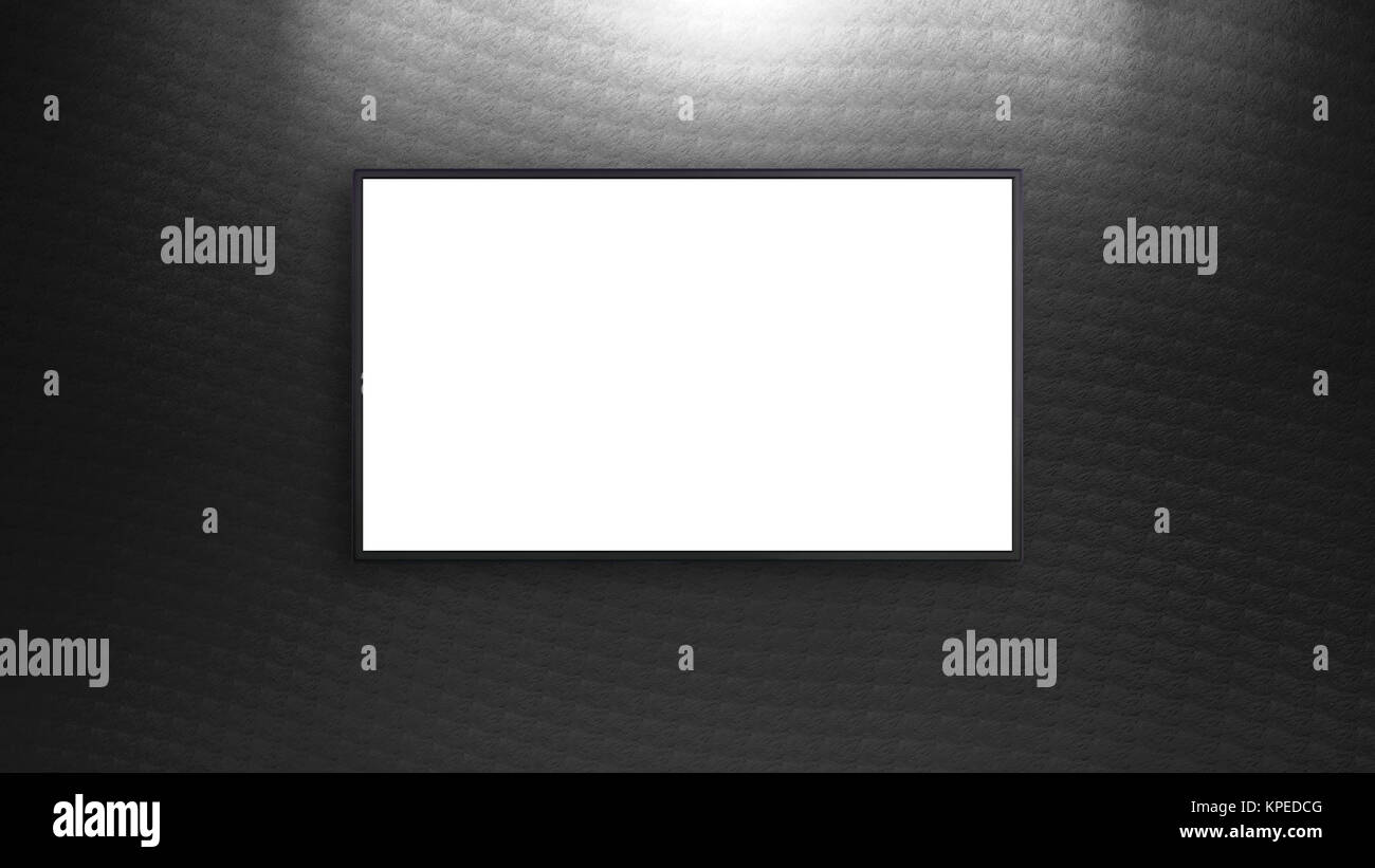 led tv blank display on black pattern wall Stock Photo - Alamy