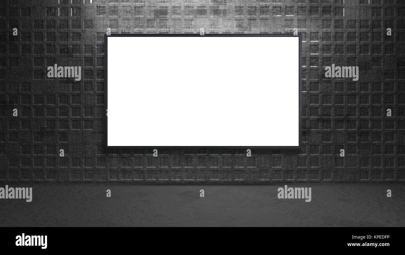 led tv display on Metal square wall background Stock Photo - Alamy