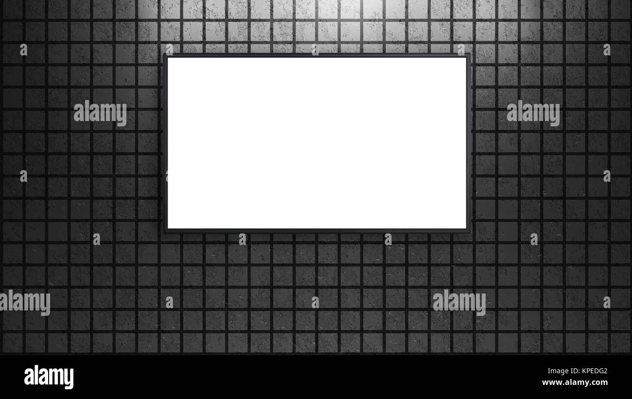 led tv display on grey square bricks wall Stock Photo - Alamy