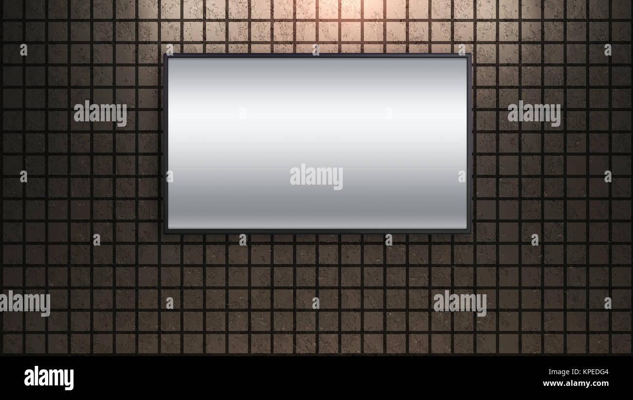 led tv display on square bricks wall background Stock Photo - Alamy