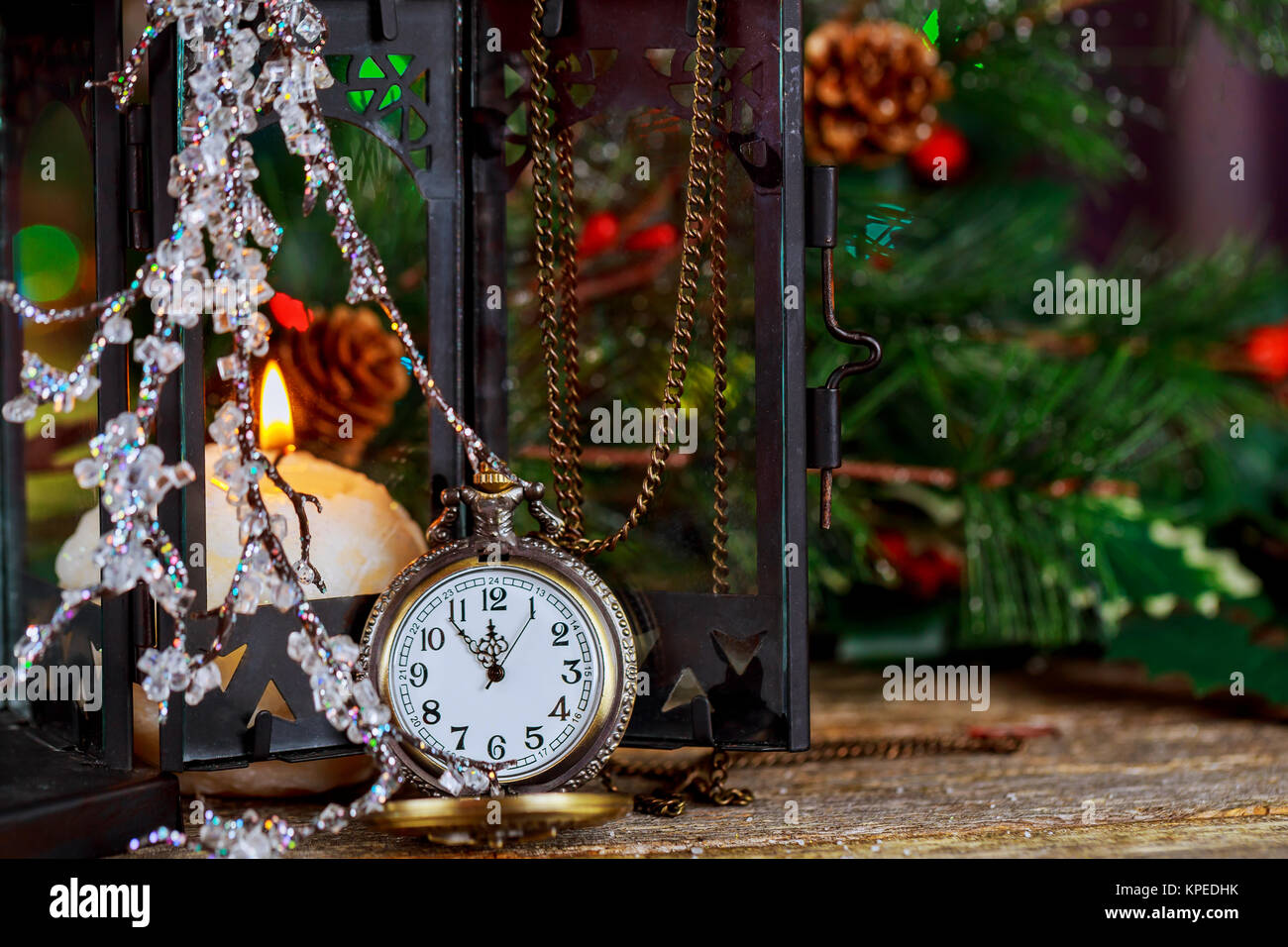 Christmas and New Year s vintage clock showing five to midnight ...