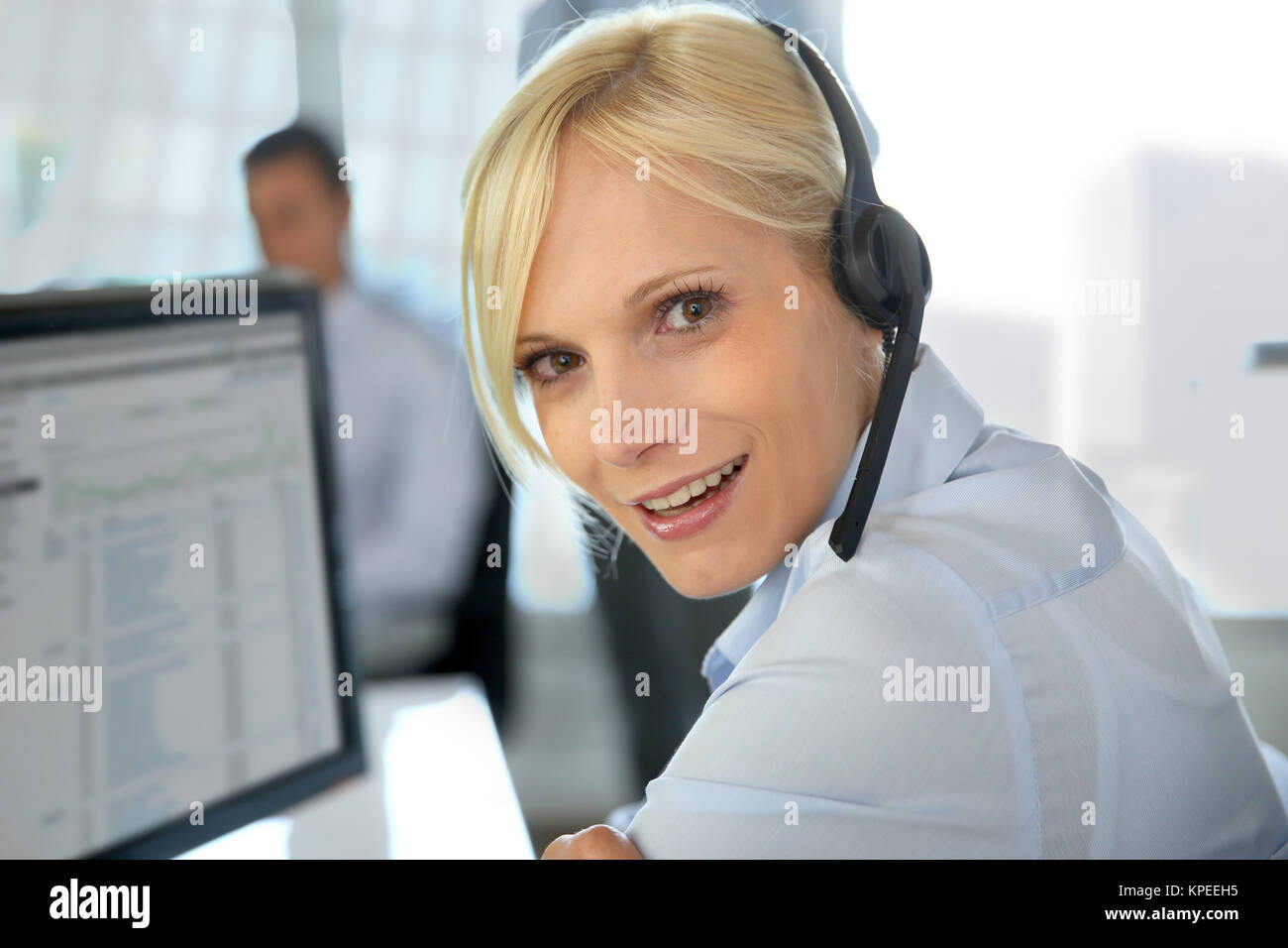 Portrait of beautiful customer service operator Stock Photo - Alamy