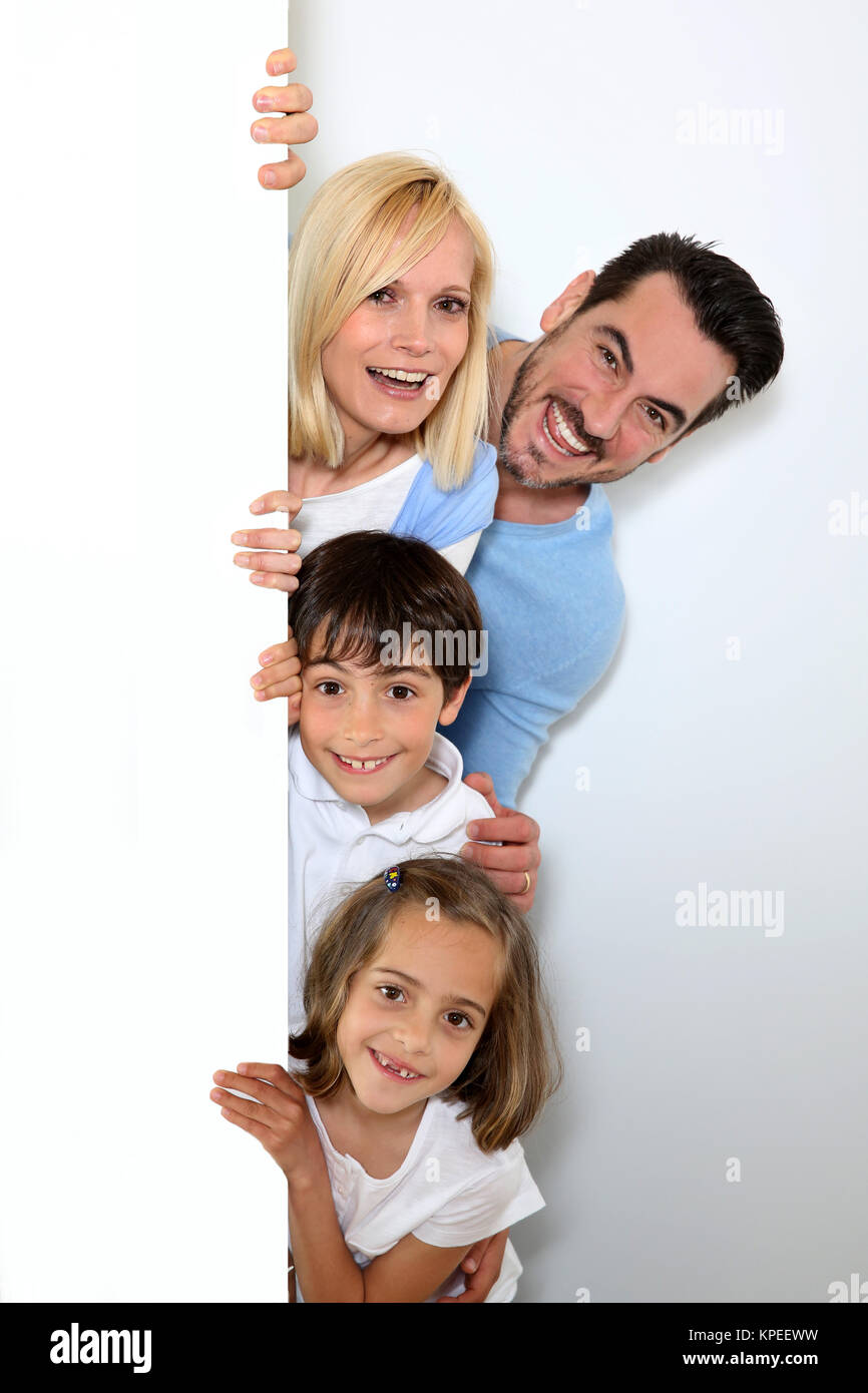 Happy family on white background Stock Photo - Alamy