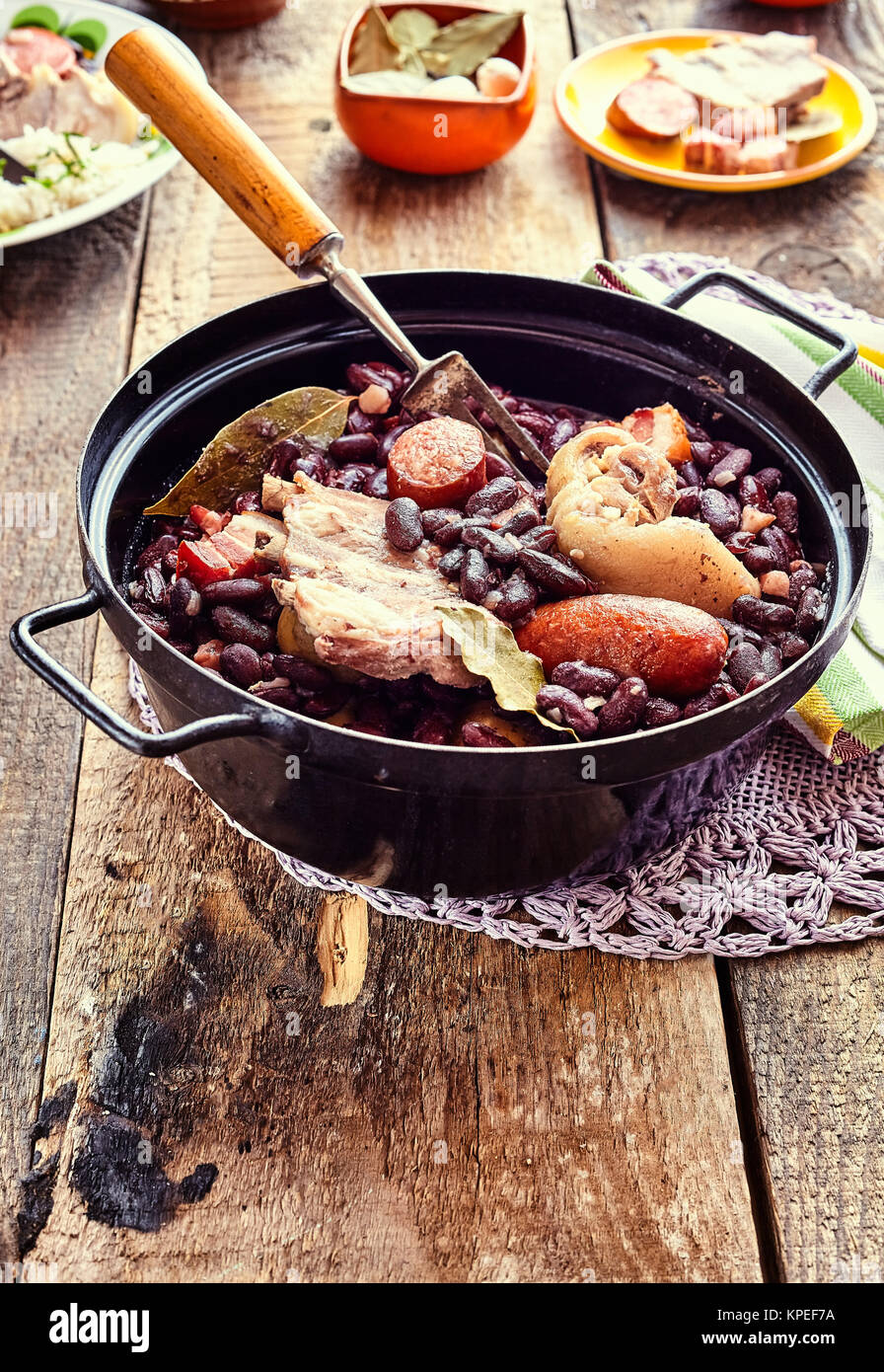 High Angle Close Up View of Traditional Brazilian Stew with Beans and ...