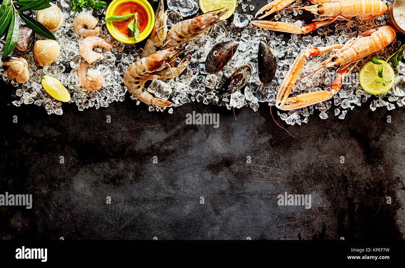 High Angle Seafood Cuisine Background Image with Fresh Shellfish ...