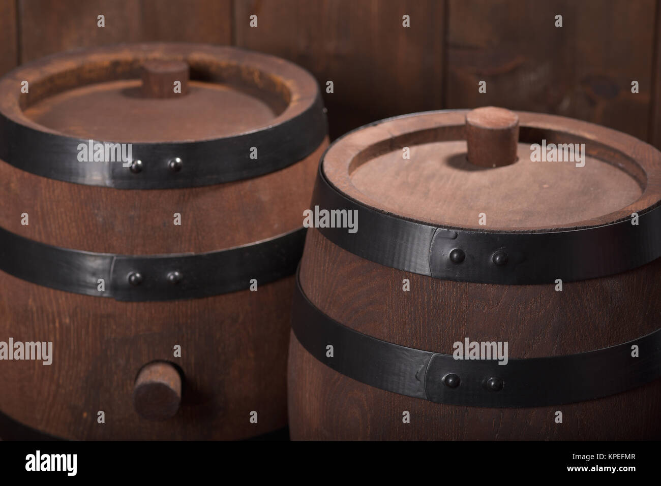two old wooden barrels Stock Photo - Alamy