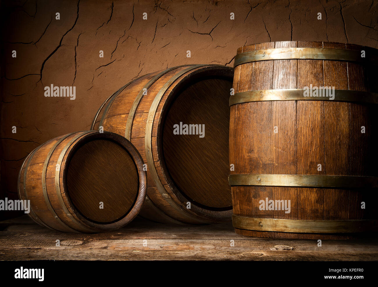 Three wooden barrels Stock Photo - Alamy