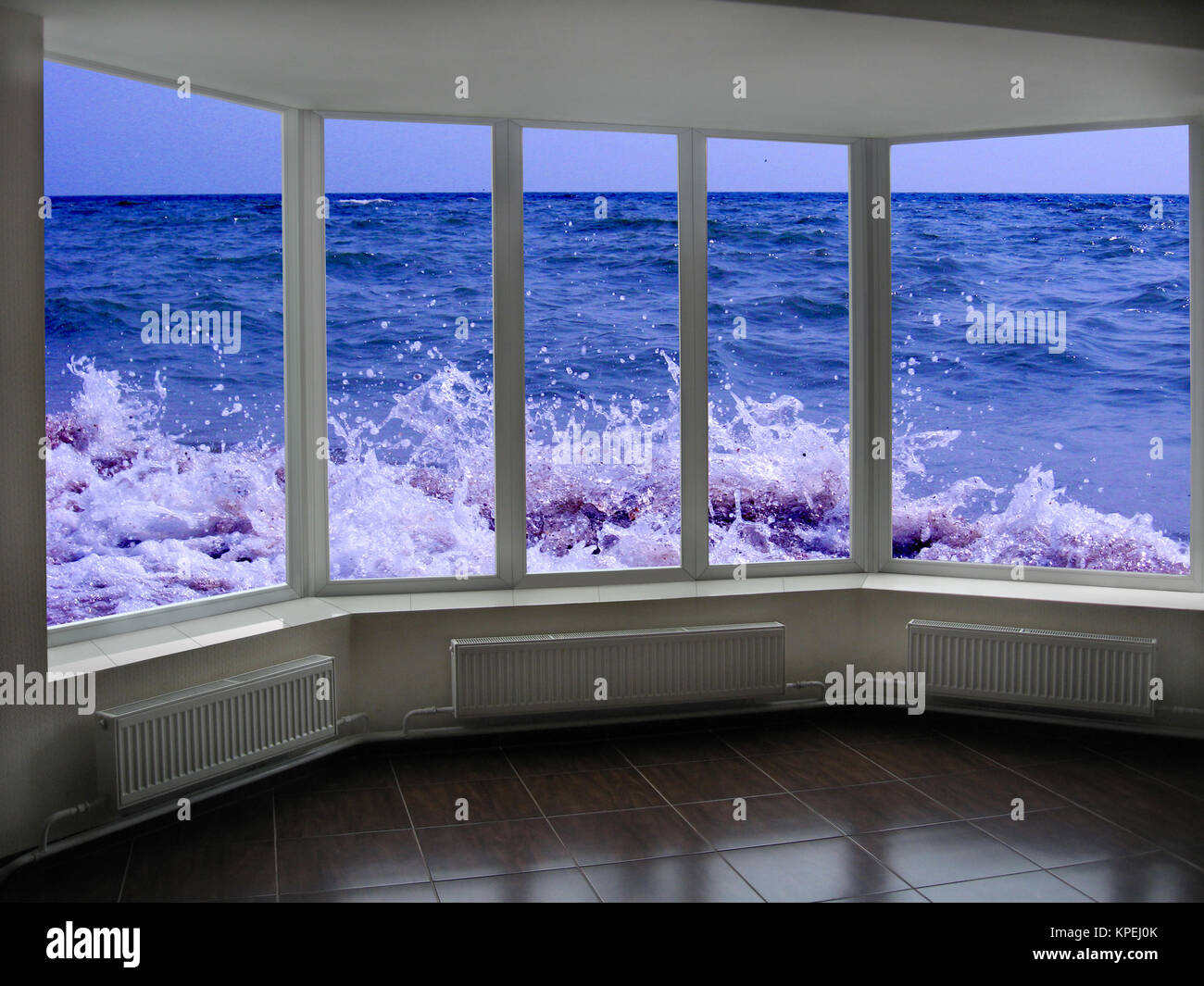 window with view of marine waves Stock Photo - Alamy