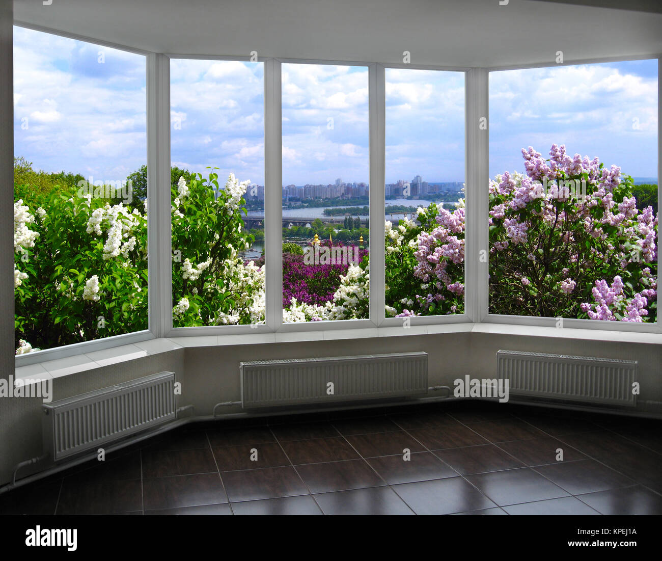 window with a view of Kyiv in spring Stock Photo - Alamy