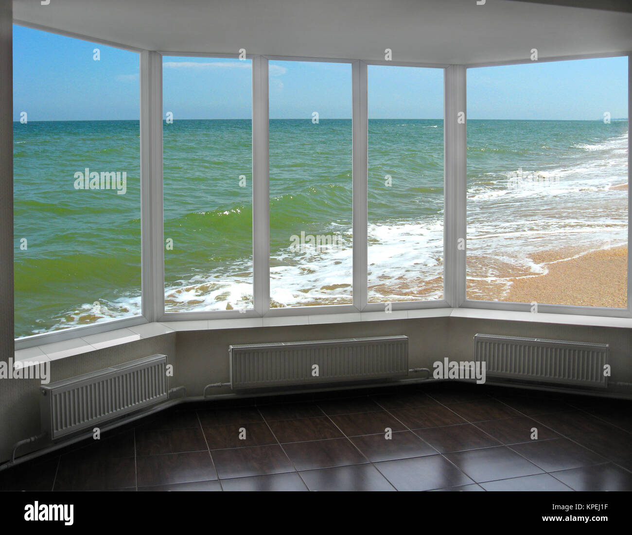 plastic window with view of marine waves Stock Photo - Alamy