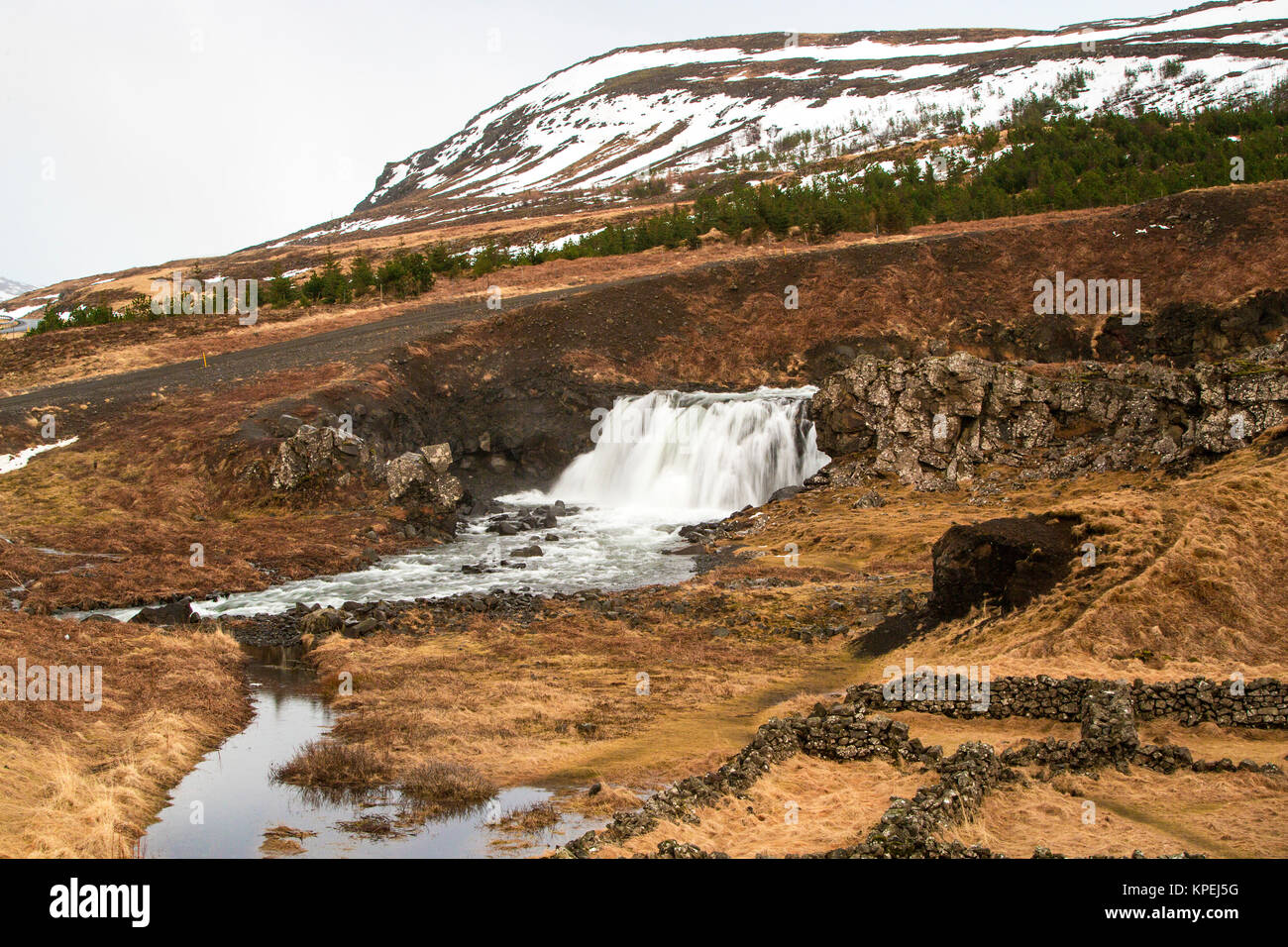 Long time exposure of a waterfall in Iceland, springtime Stock Photo ...