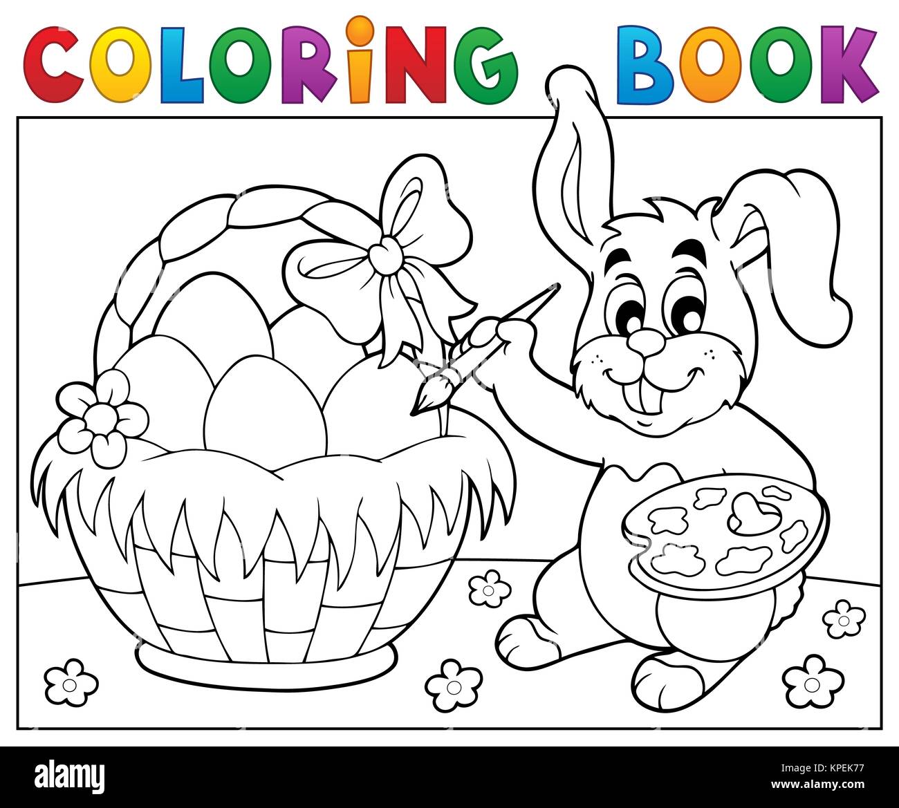 Coloring book bunny painting eggs Stock Photo - Alamy