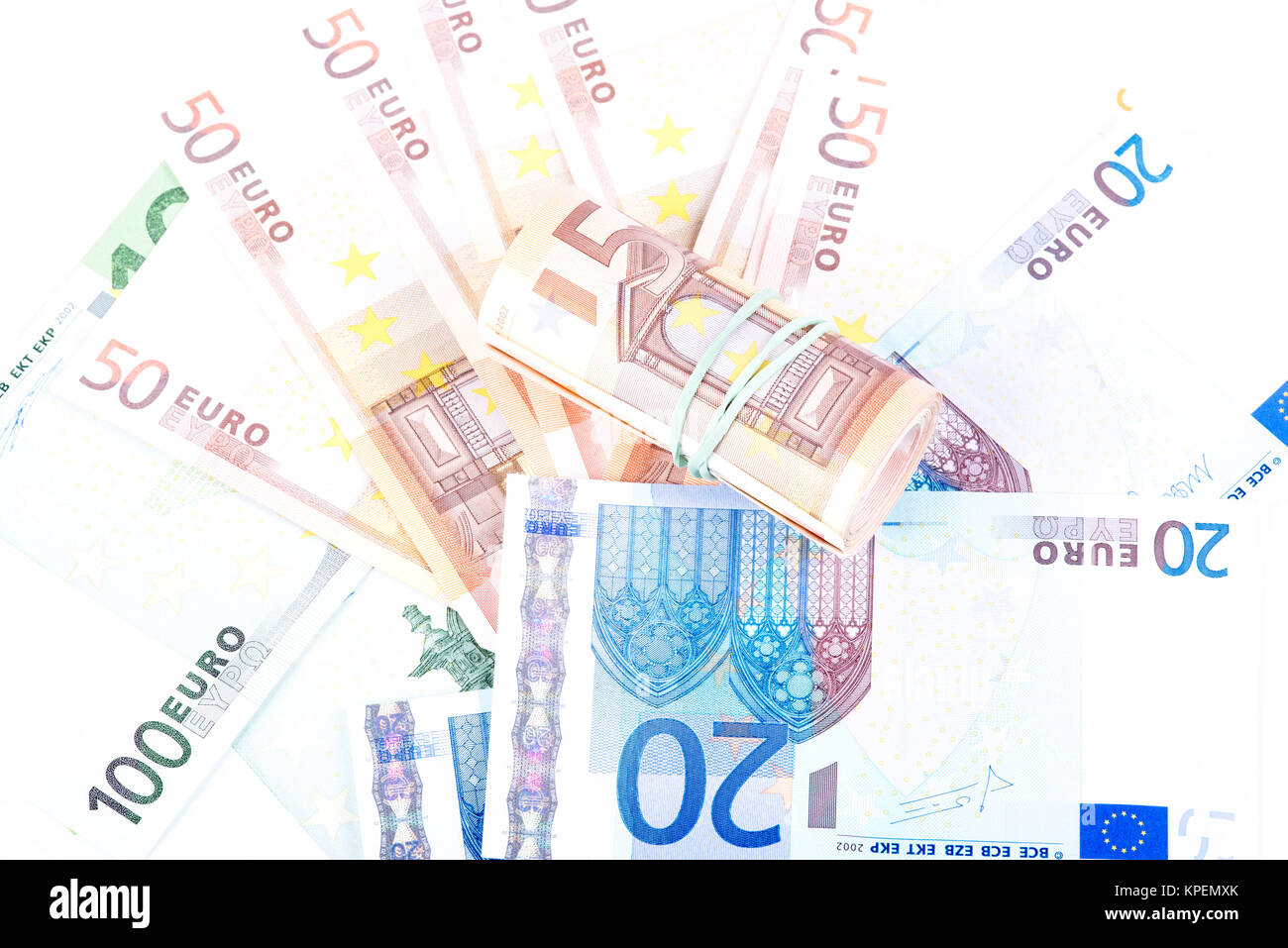 euro banknotes on a white background Stock Photo - Alamy