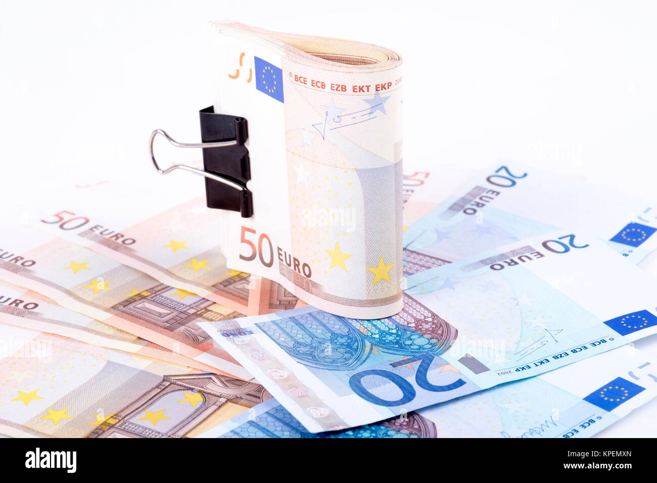 euro banknotes on a white background Stock Photo - Alamy