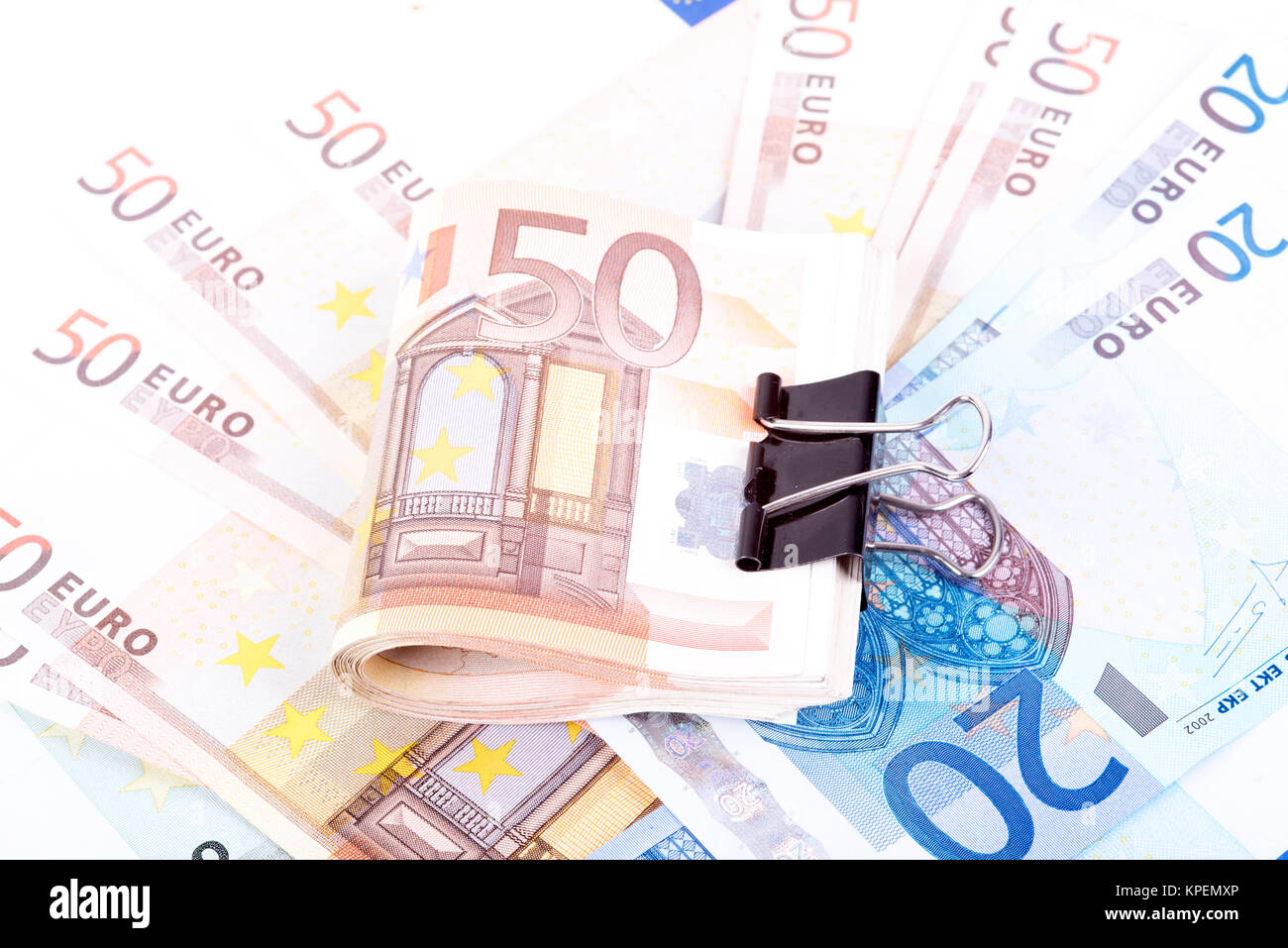 euro banknotes on a white background Stock Photo - Alamy