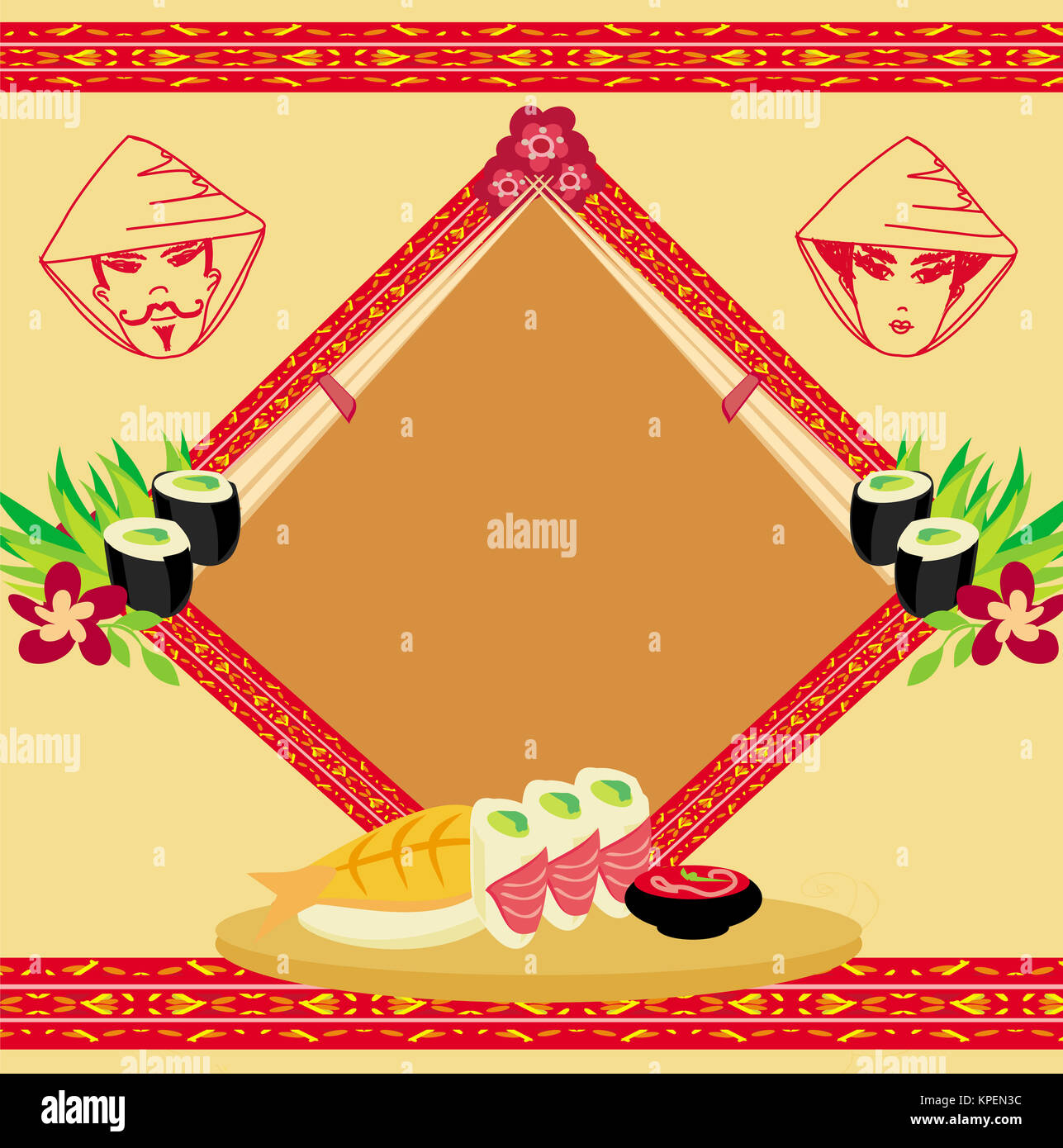 japanese food menu - vintage card Stock Photo - Alamy