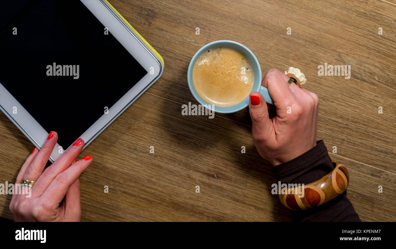 coffee and tablet Stock Photo - Alamy