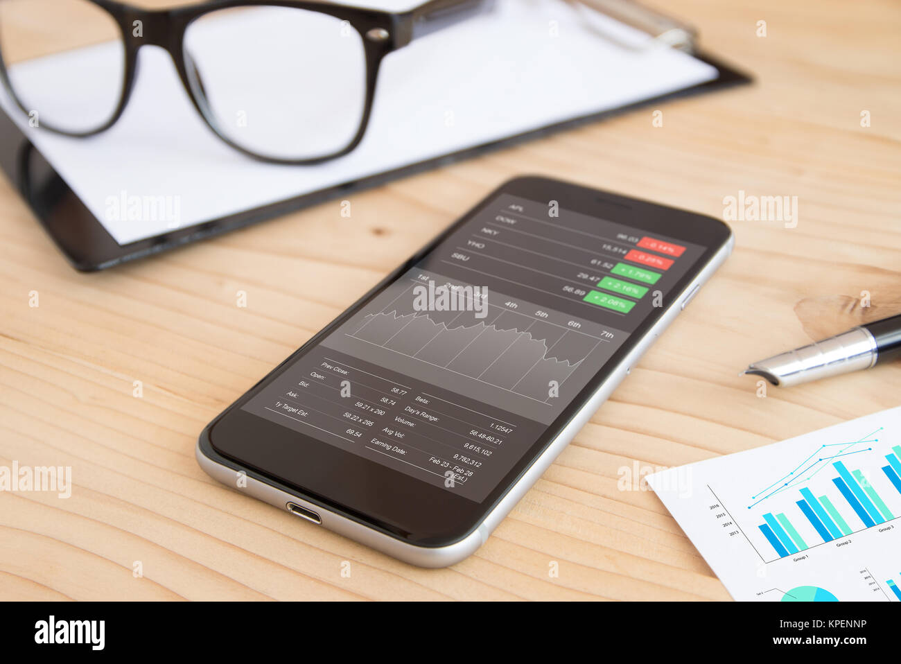 phone and business stock application on work desk Stock Photo - Alamy