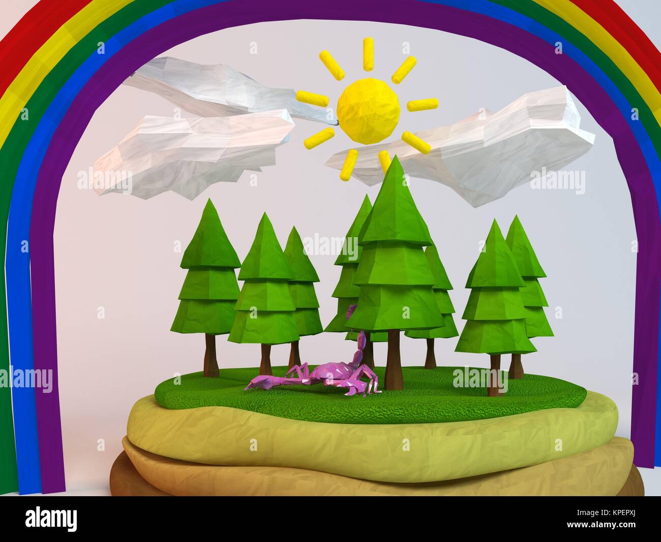 3d scorpion inside a low-poly green scene Stock Photo - Alamy