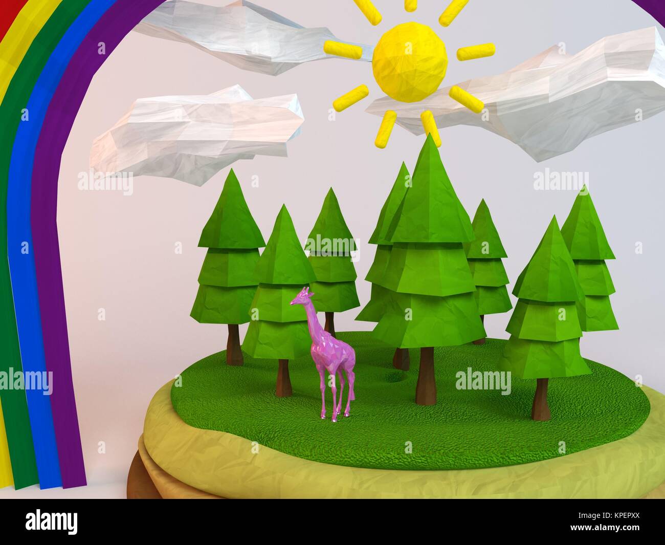 3d giraffe inside a low-poly green scene Stock Photo - Alamy