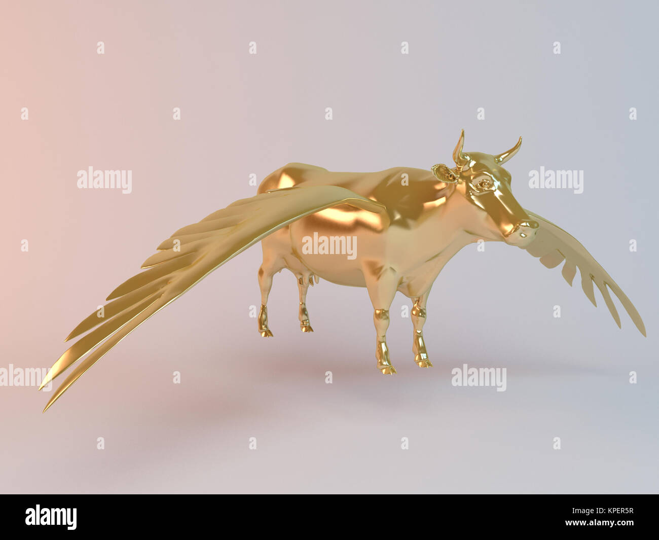 Golden 3D flying animal cow Stock Photo - Alamy