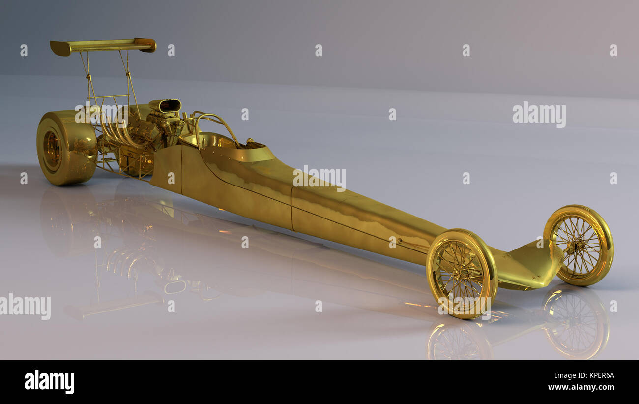 Golden 3D object (strange long racing car Stock Photo - Alamy