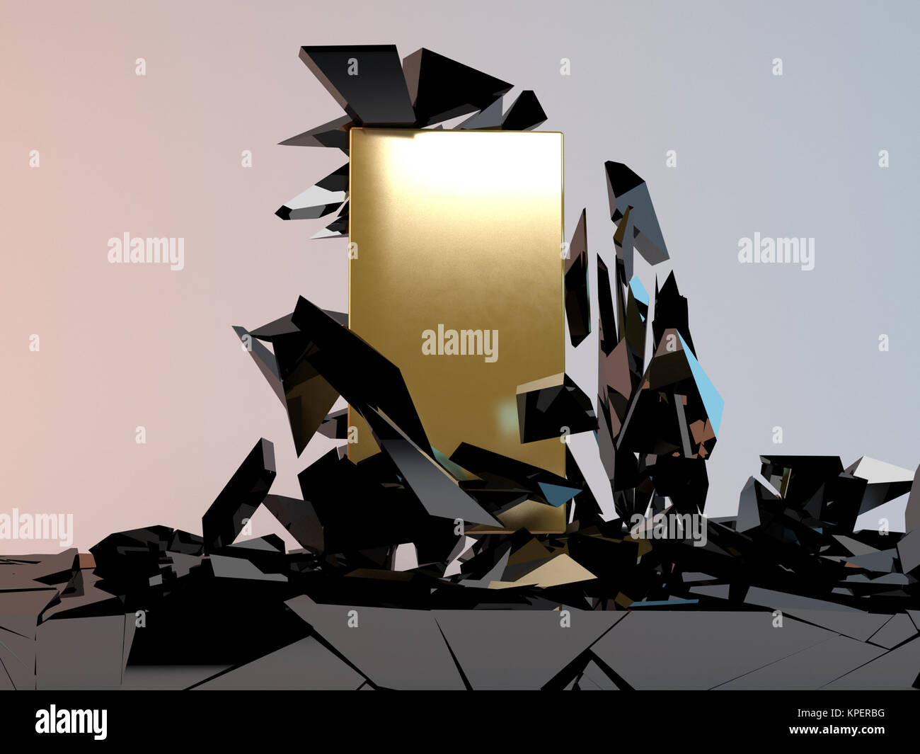 Solid golden Block Breaking Through From dark floor Stock Photo - Alamy