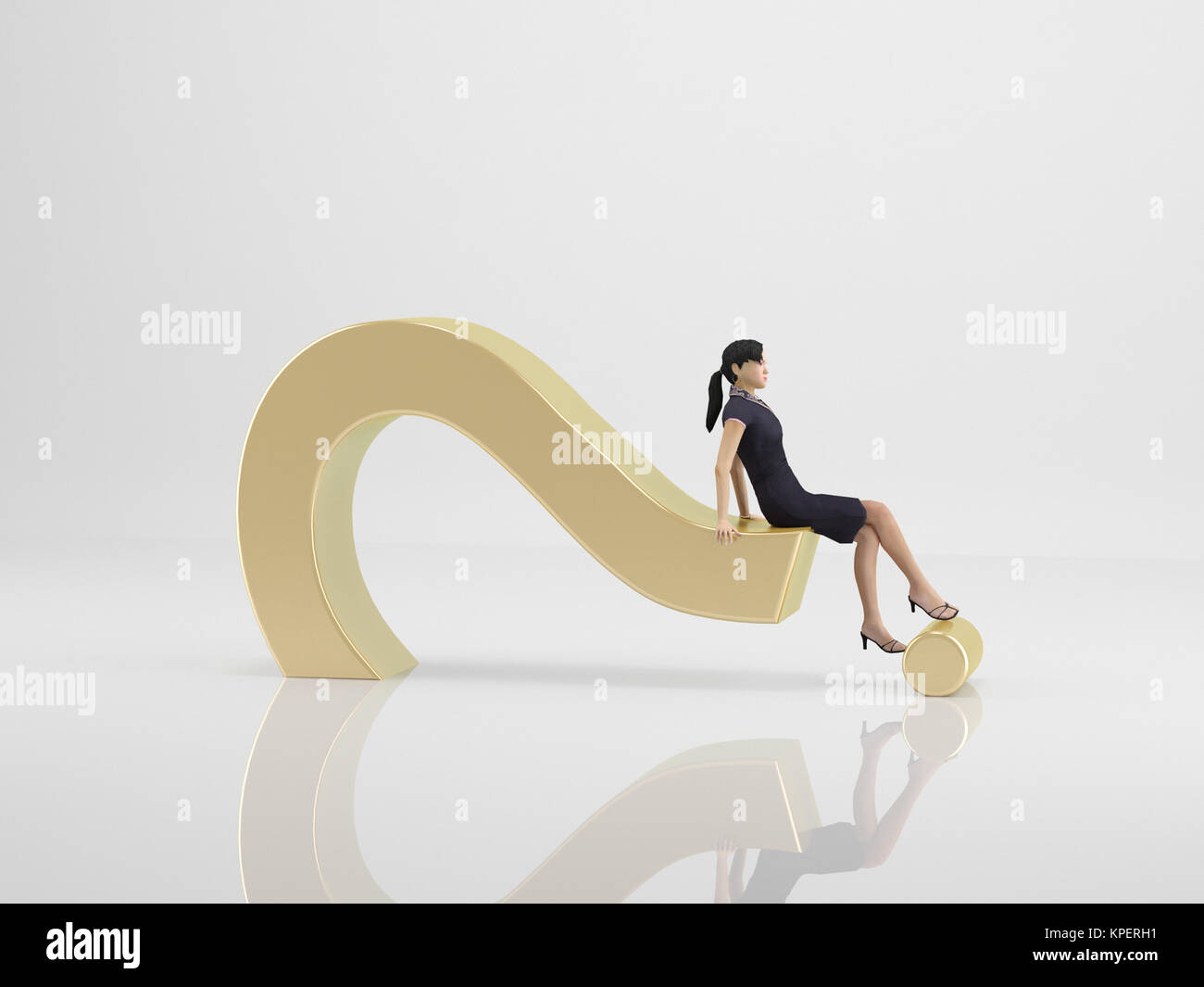 businesswoman sit on 3d question mark Stock Photo - Alamy