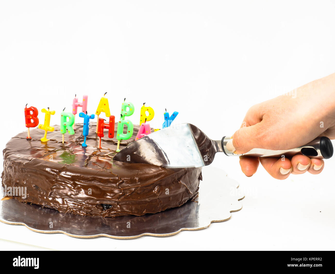 Closeup cutting happy birthday cake hi-res stock photography and images ...