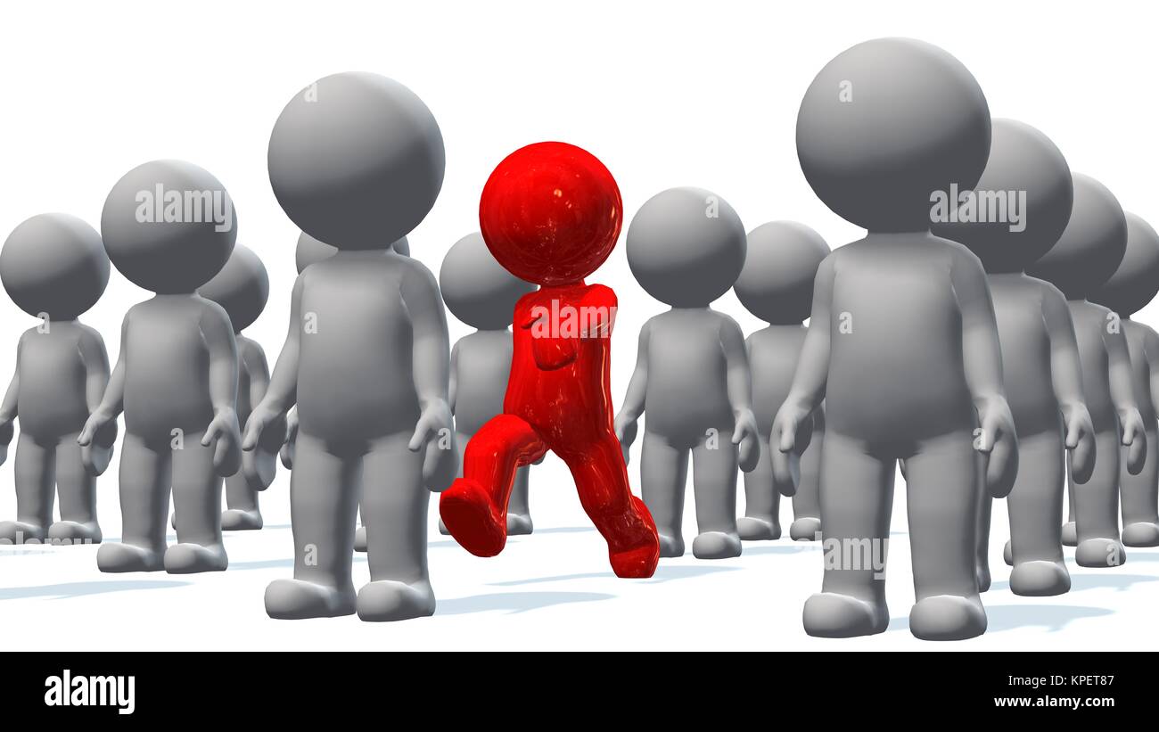 out of the crowd stand out - red 3d people between gray people Stock ...