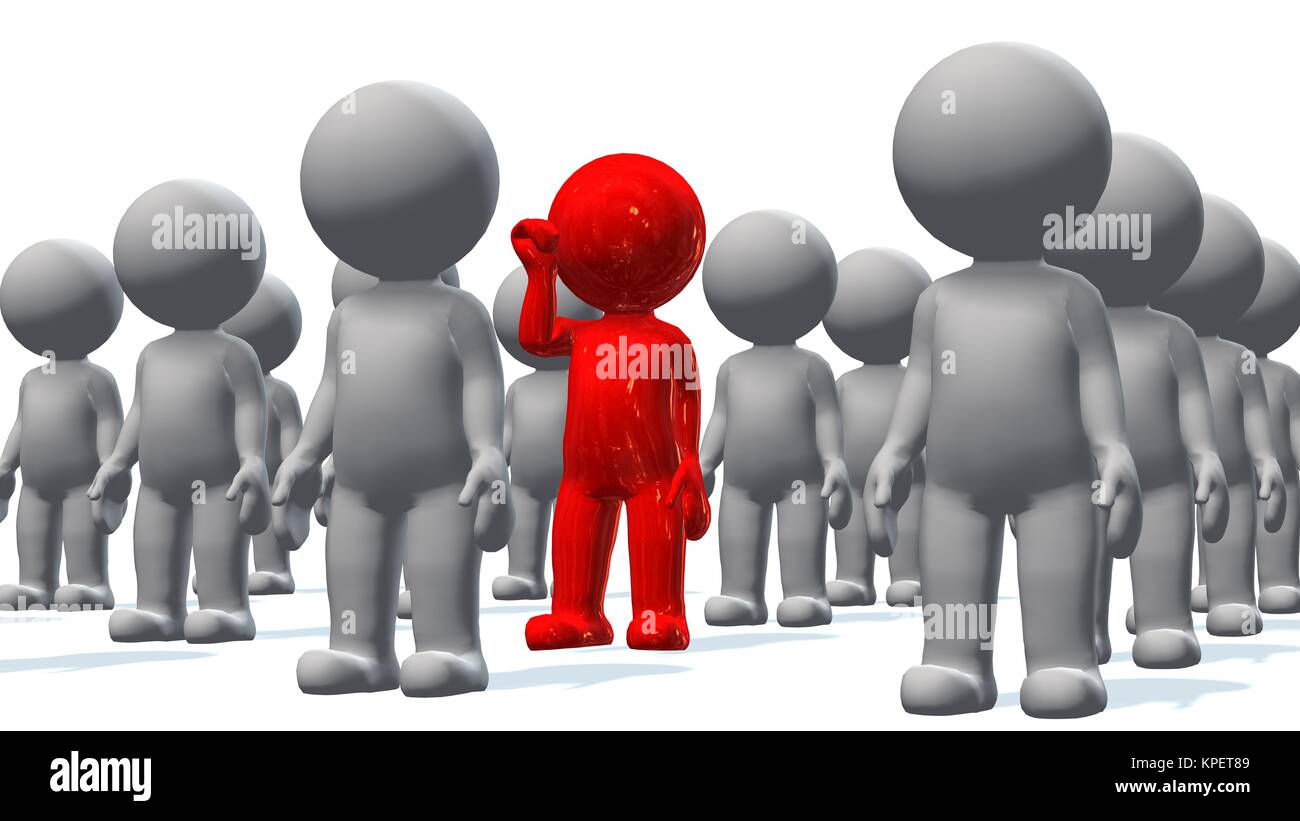 Stand out from the crowd - red 3D people between grey people Stock ...