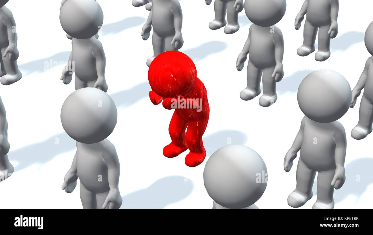Stand out from the crowd - red 3D people between grey people Stock ...