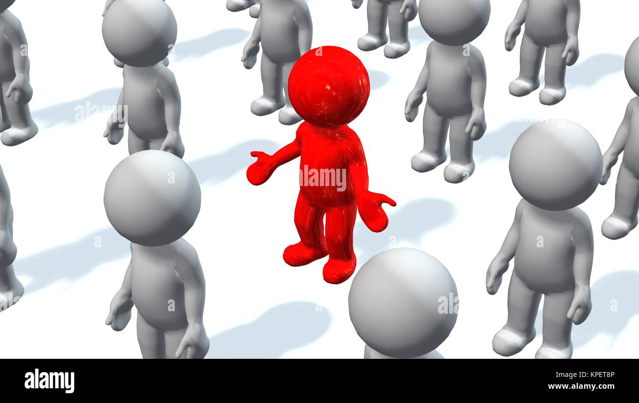 out of the crowd stand out - red 3d people between gray people Stock ...