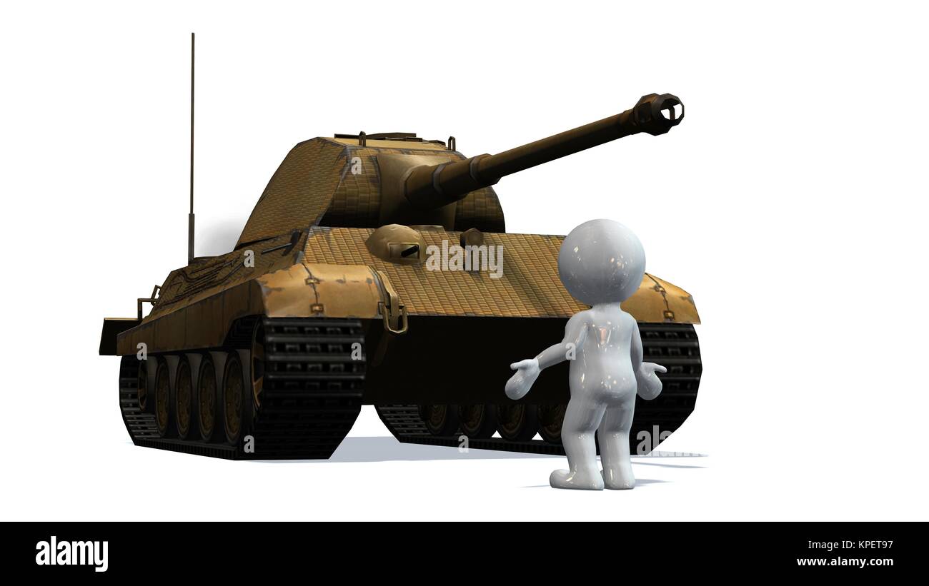 3d people in front of a main battle tank - isolated on white Stock ...