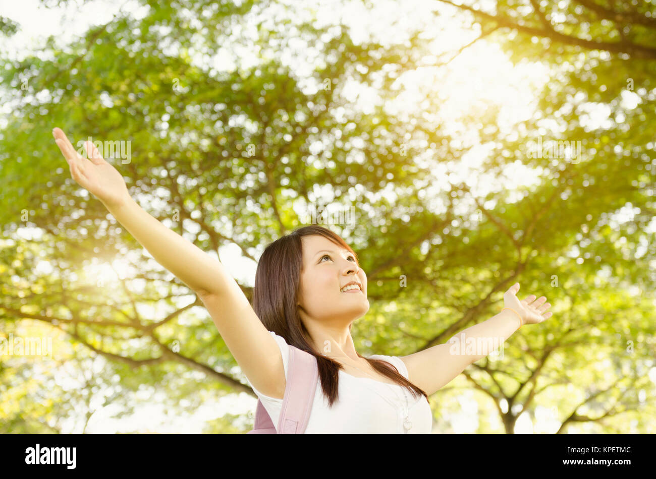 Young Asian college student open arms Stock Photo - Alamy