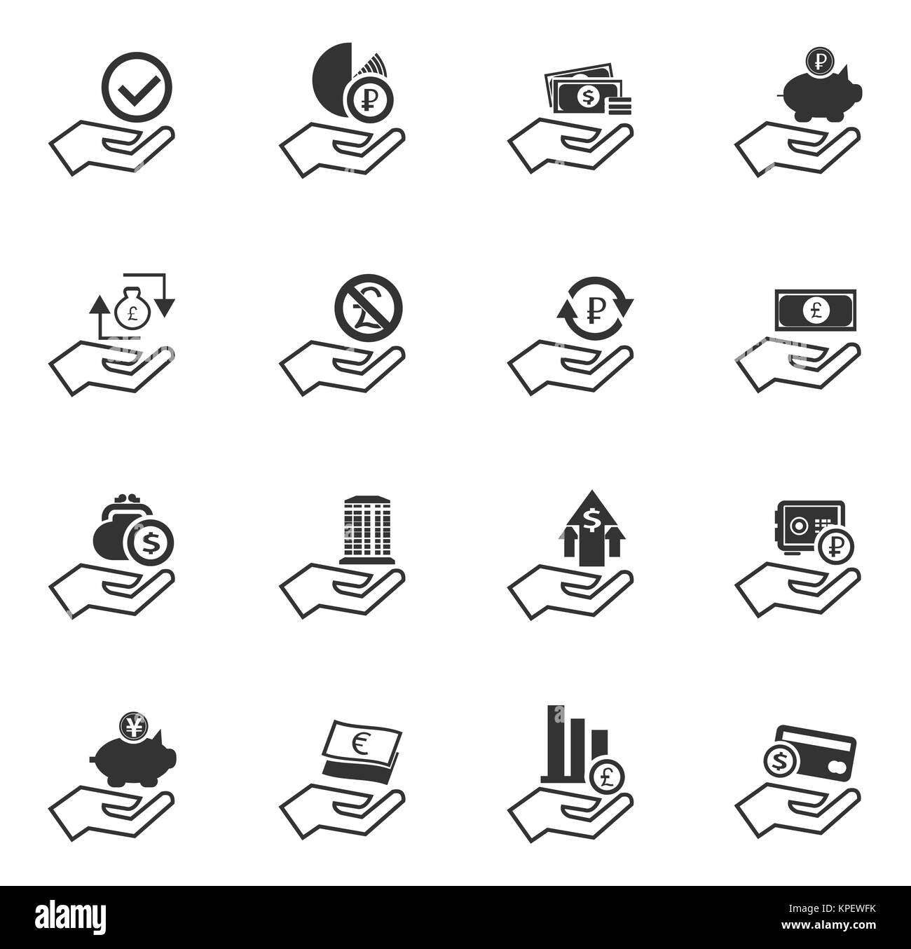 Hand and money icons set Stock Photo - Alamy