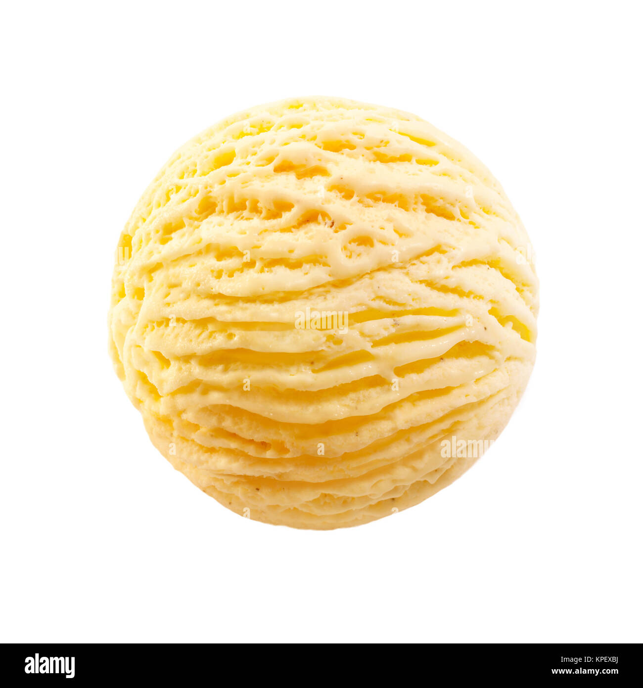 Single scooped ball of vanilla flavored ice cream over isolated white ...