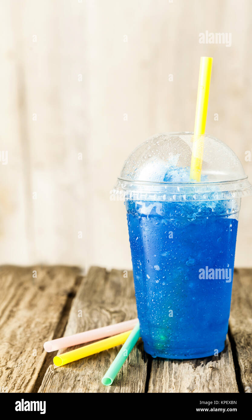 Still Life Profile of Refreshing and Cool Frozen Blue Fruit Slush Drink ...