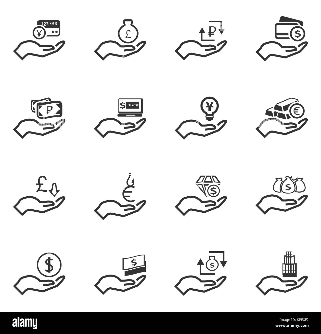 Hand and money icons set Stock Photo - Alamy