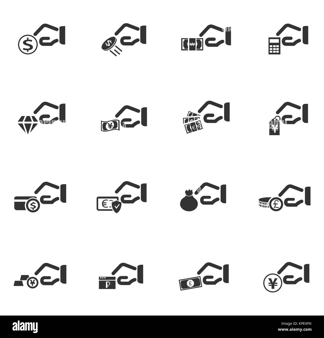 Hand and money icons set Stock Photo - Alamy