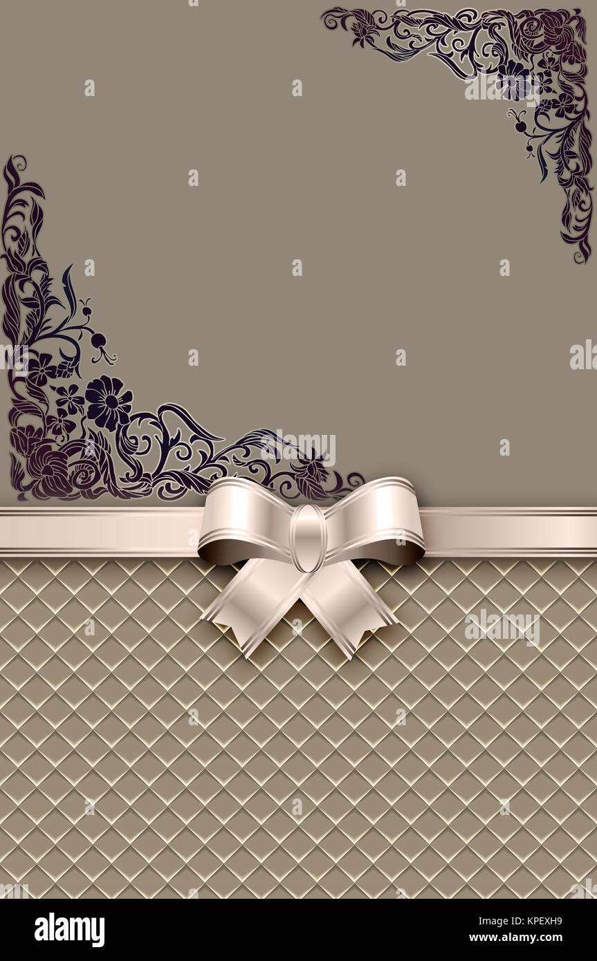Decorative background with elegant bow and floral patterns. Greeting ...