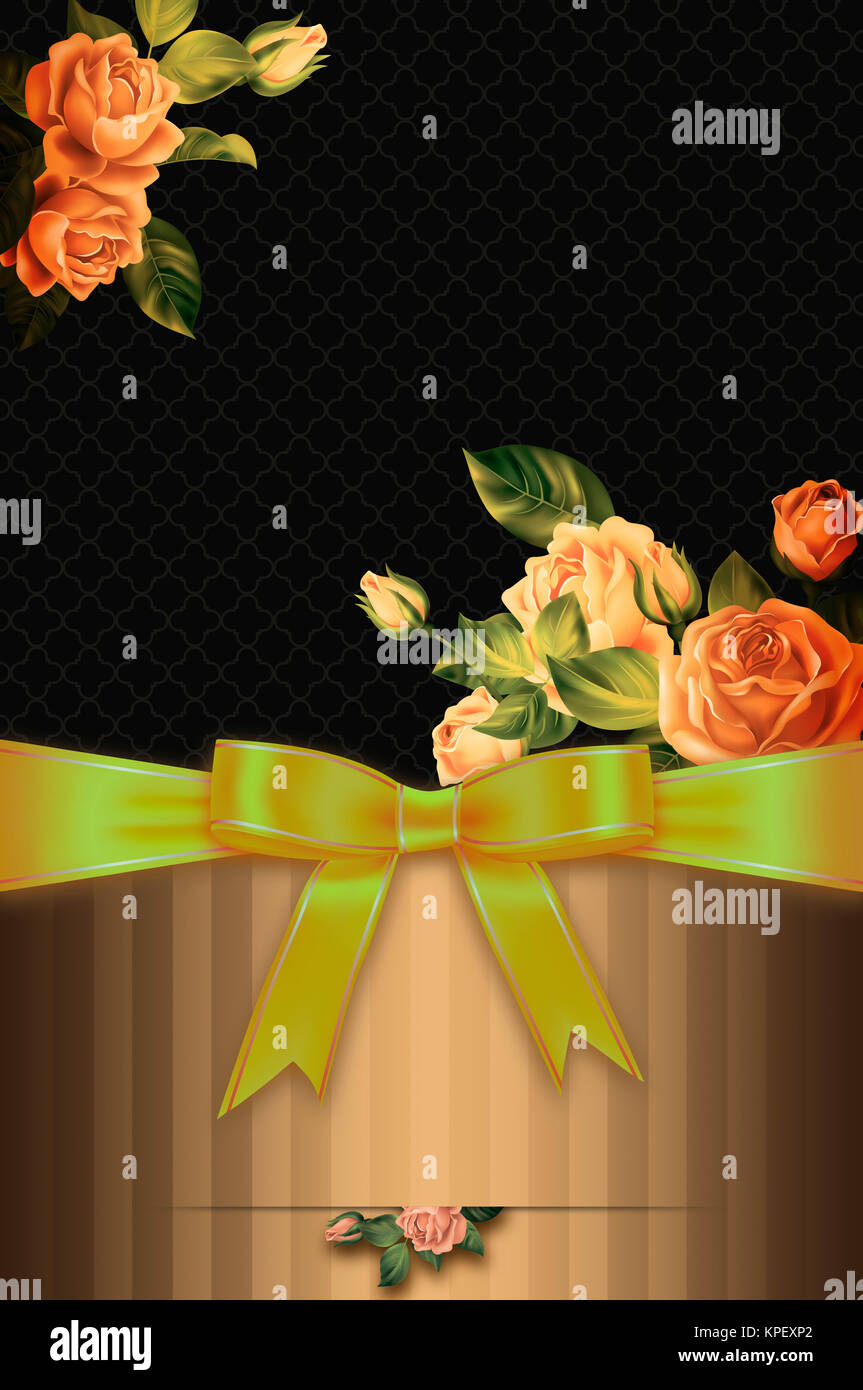 Decorative background with elegant bow and flowers Stock Photo - Alamy