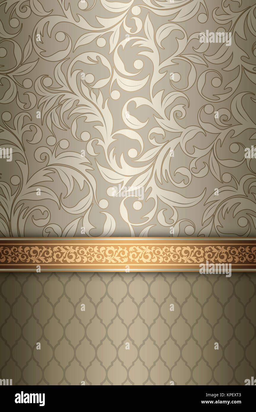 Decorative floral background with old-fashioned gold border and ...