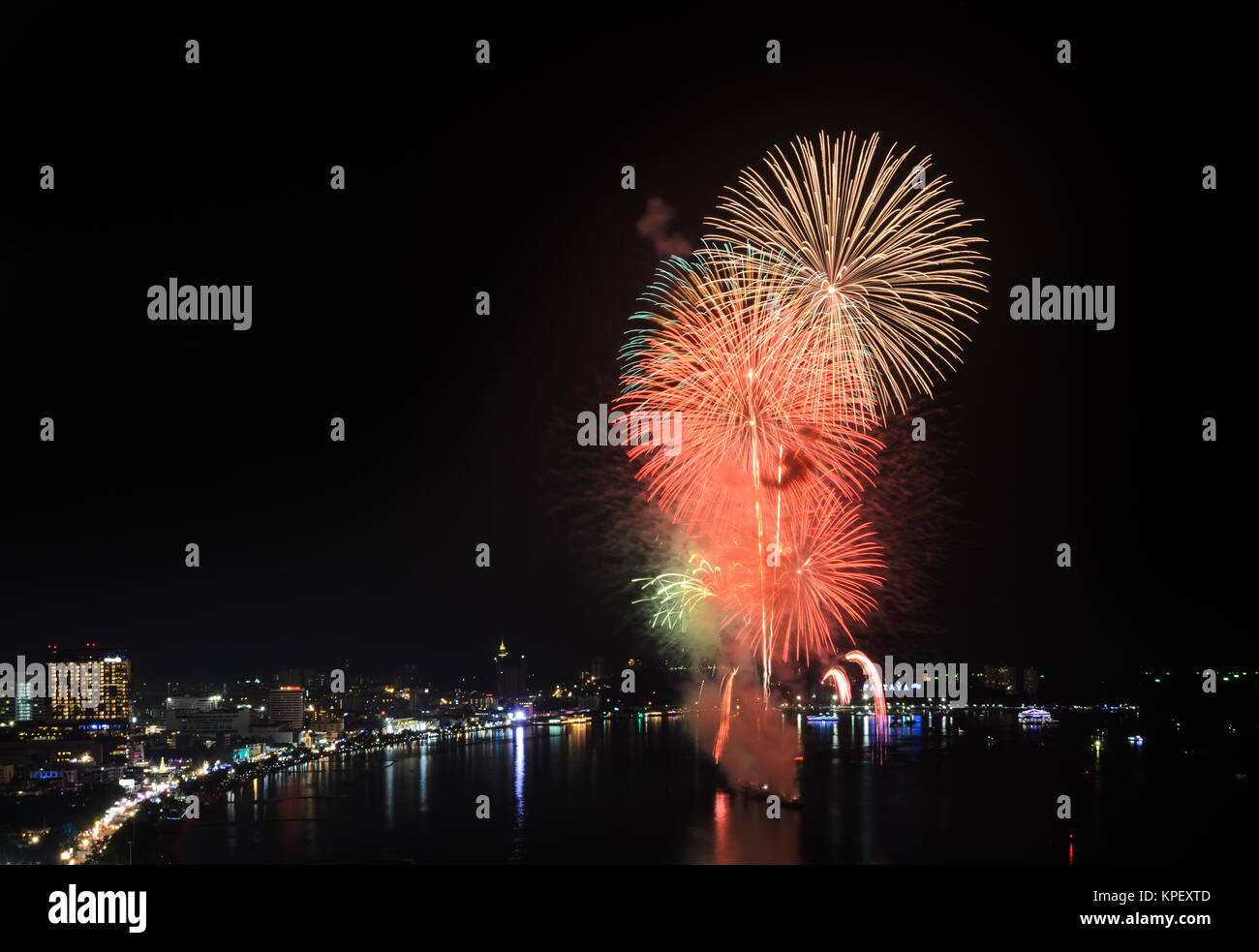 Beautiful firework at Pattaya beach, Thailand Stock Photo - Alamy